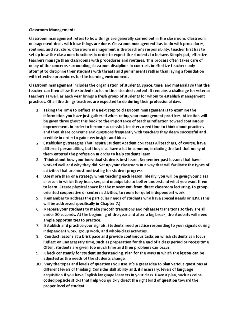 Classroom Management and Discipline Management | PDF | Classroom ...