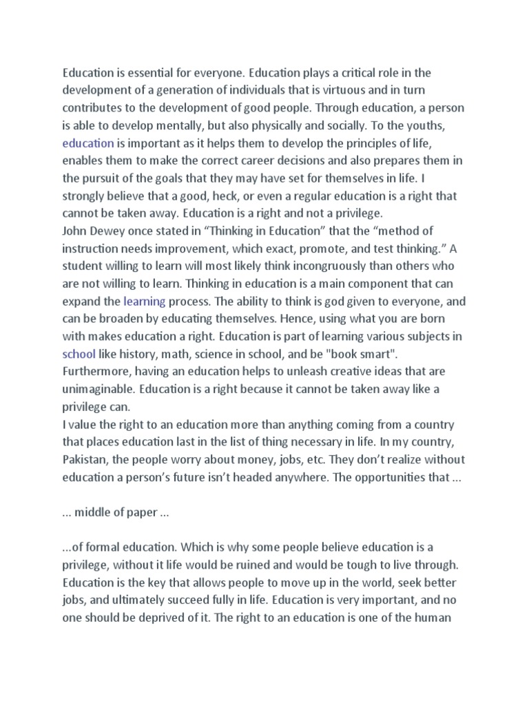 Education Is Essential For Everyone | PDF | Thought | Cognitive Science