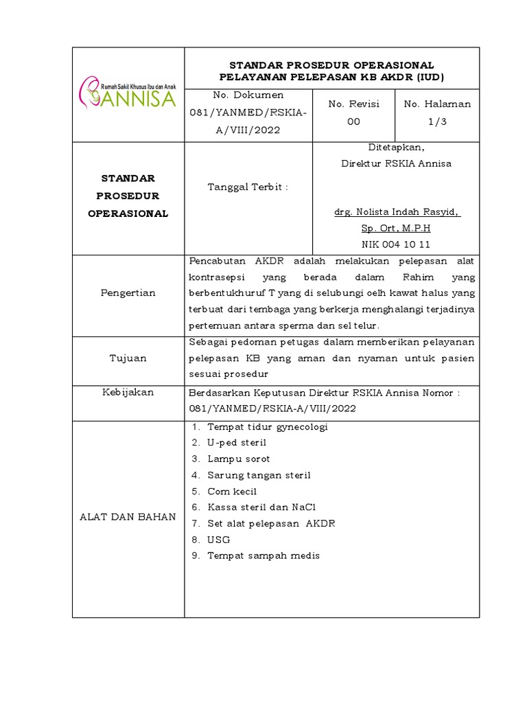 Prosedur Pelepasan KB AKDR (IUD) | PDF