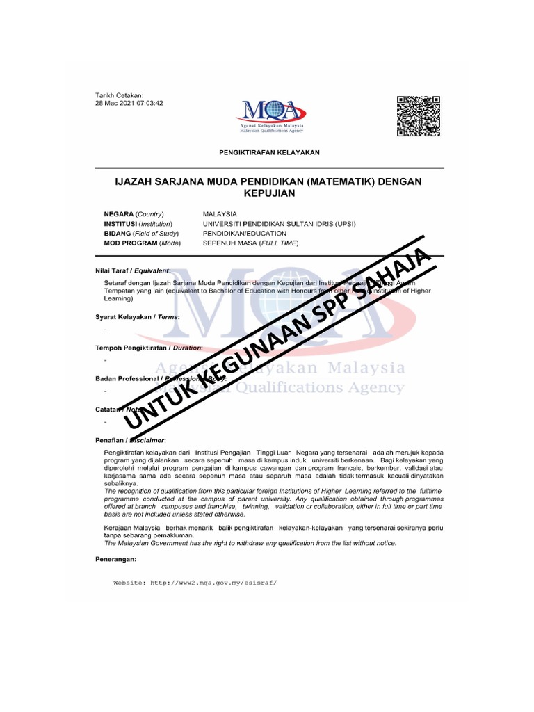 Pengiktirafan Kelayakan | PDF