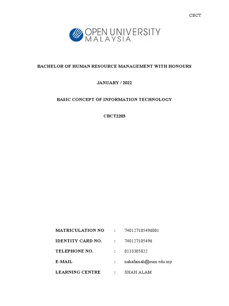 OUM - Assig - CBCT2203 - Basic Concept of IT - Sem012022 - Nahariah | PDF | Information ...