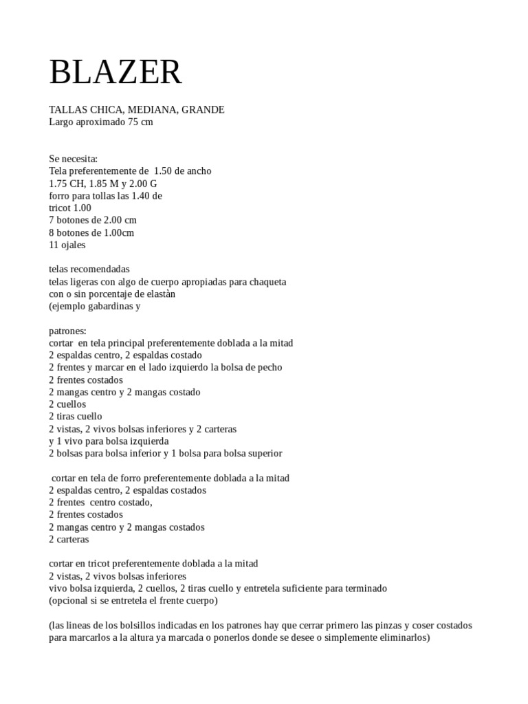 Ficha Tecnica de Blazer PDF | PDF | Ropa | Softlines (venta minorista)