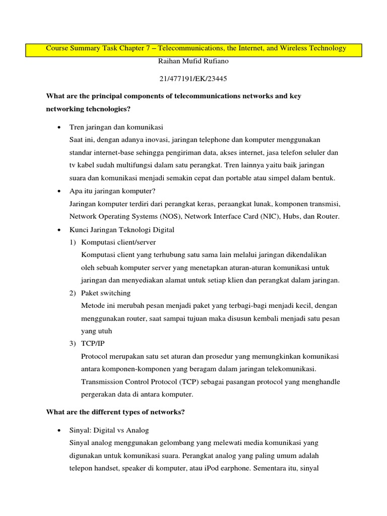 Course Summary Task Chapter 7 | PDF