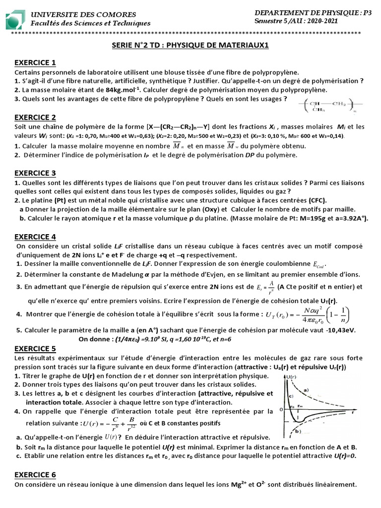 Physique des matériaux : exercices et solutions | PDF | Structure ...