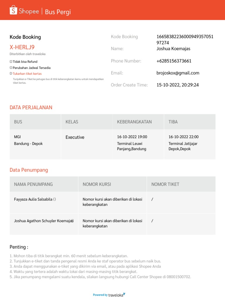E-Tiket Bus Keberangkatan | PDF