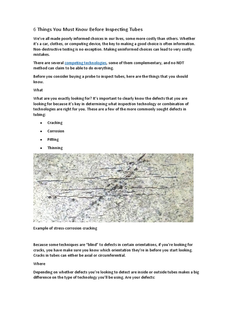 6 Things You Must Know Before Inspecting Tubes | PDF | Pipe (Fluid ...