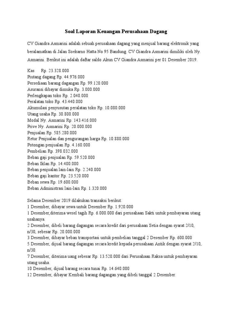 Soal Laporan Keuangan Perusahaan Dagang | PDF