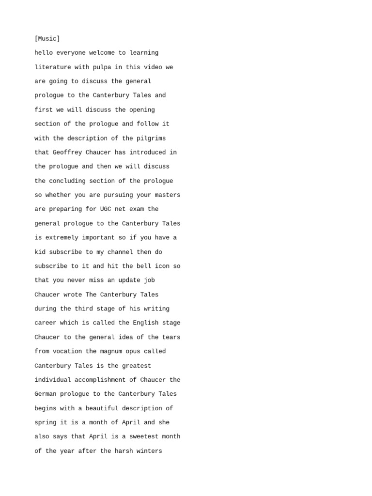 The Canterbury Tales - General Prologue Summary | PDF | The Canterbury ...