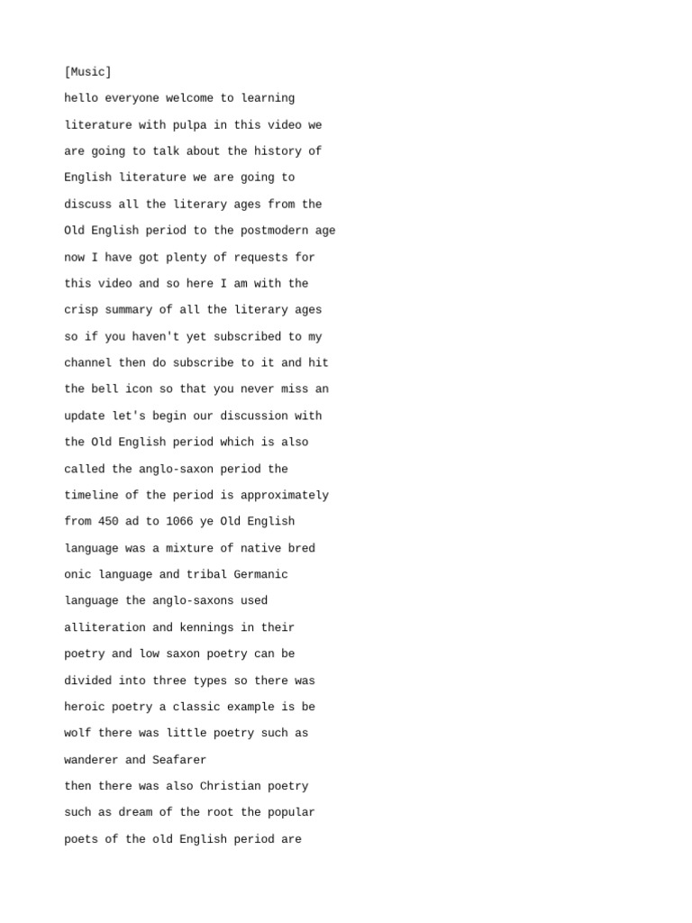 History of English Literature - All The Literary Ages Explained | PDF ...