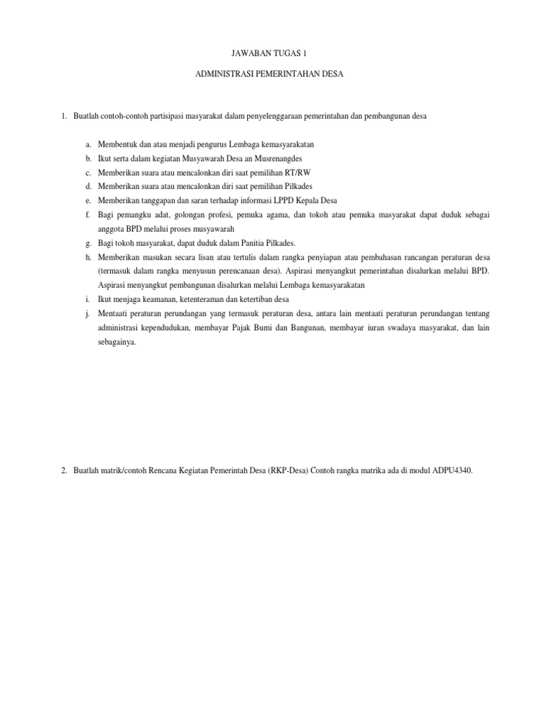 Tugas 1 Administrasi Pemerintahan Desa | PDF