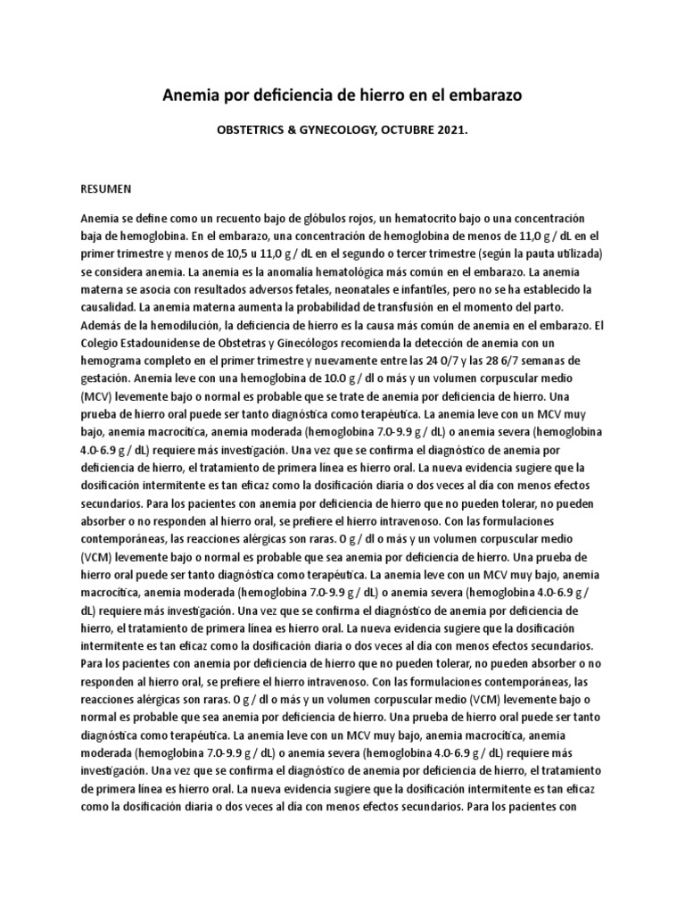 Anemia y Embarazo, Oct 2021 | PDF | Anemia | El embarazo