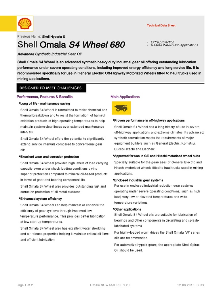 Shell Omala S4 Wheel 680 | PDF | Oil | Gear