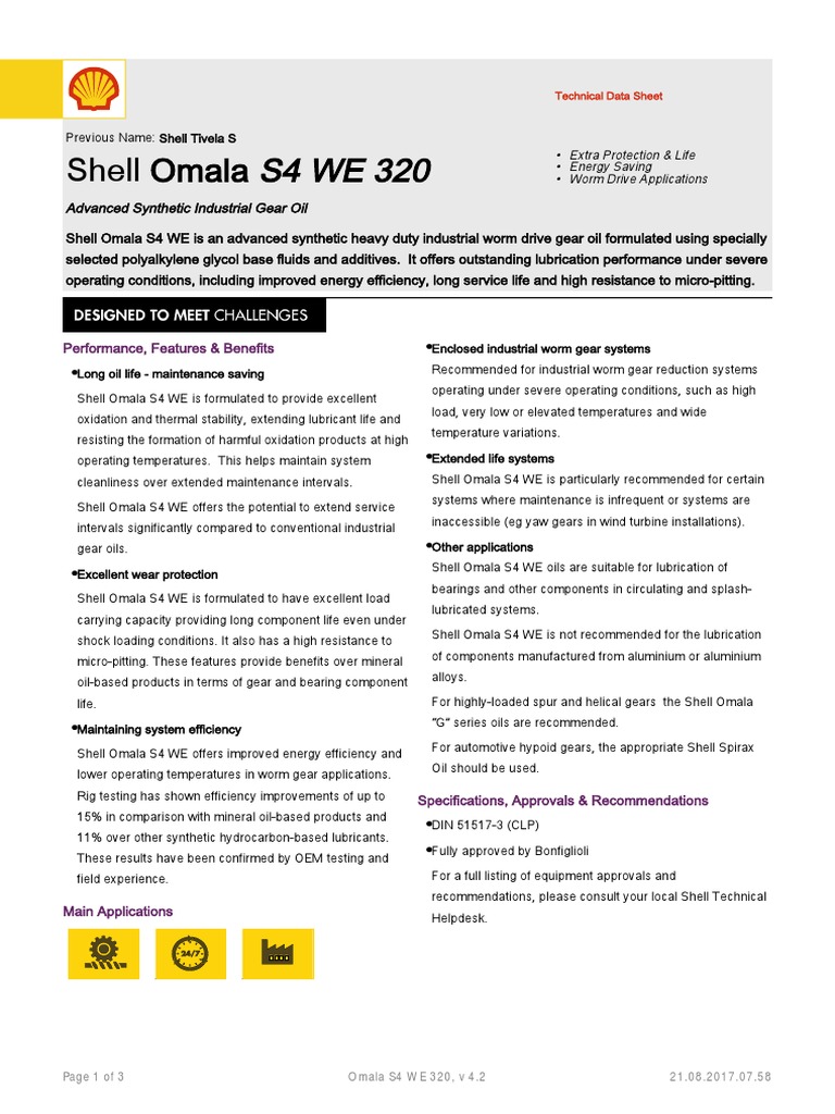 Shell Omala S4 WE 320 | PDF | Lubricant | Gear