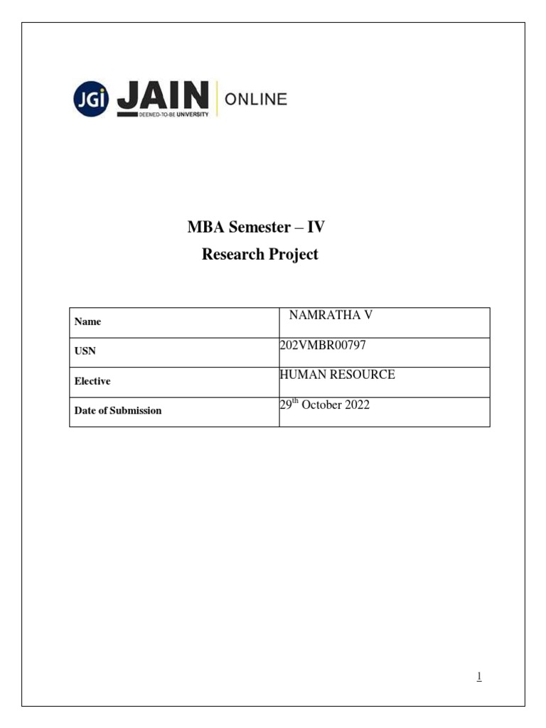 Namratha V (202vmbr00797) Final Mba Project | PDF | Equity (Finance ...