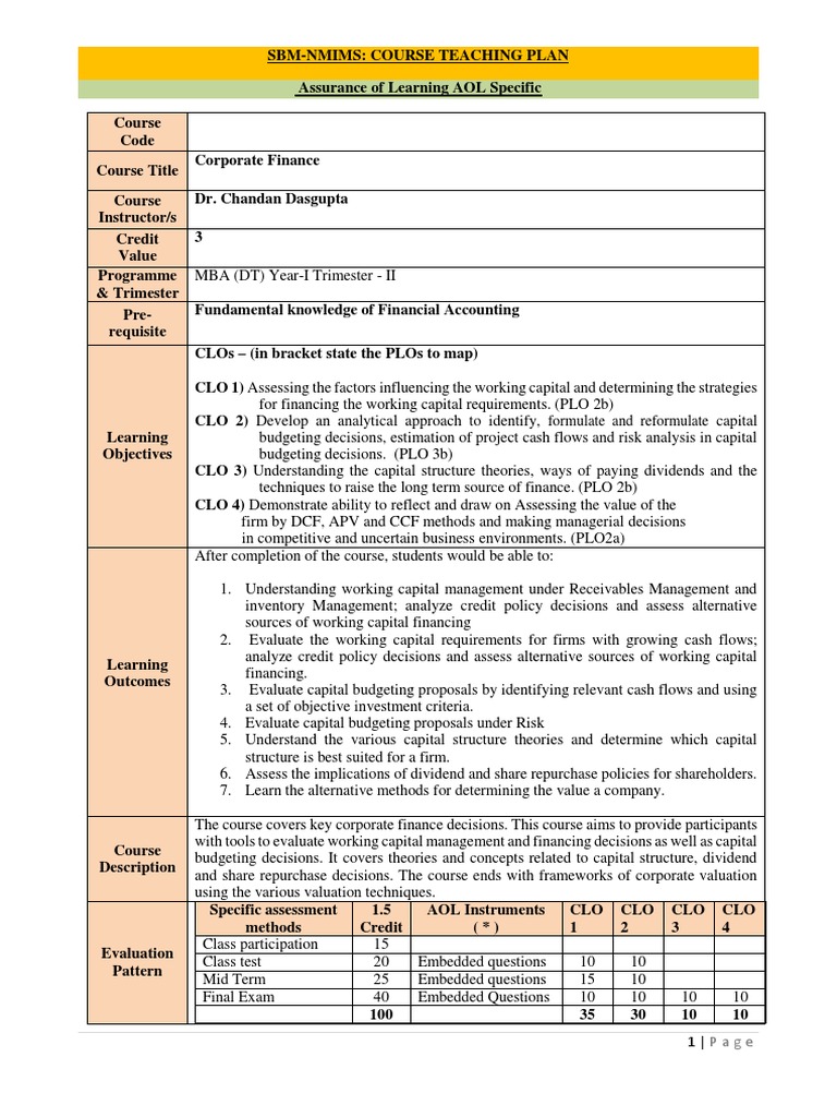 Corporate Finance Pdf Net Present Value Capital Structure