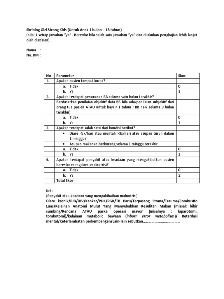 Skrining Gizi Strong Kids | PDF