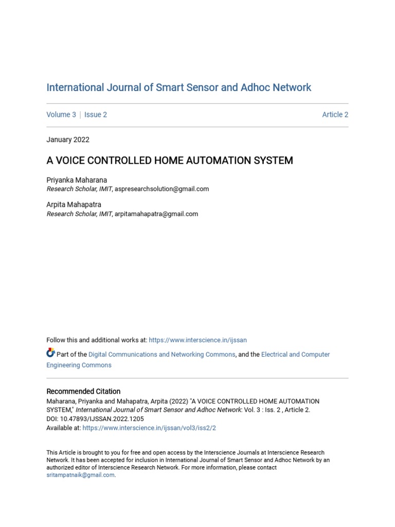 Voice-Controlled Home Automation System | PDF | Home Automation | Arduino
