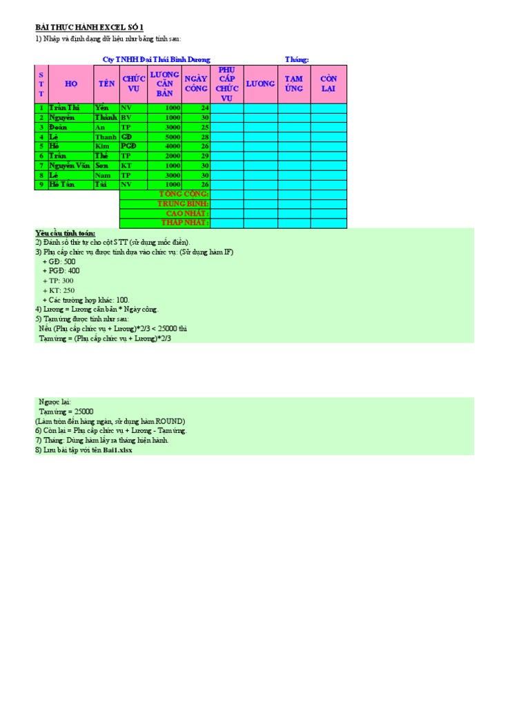 Bai TH Excel 1 | PDF