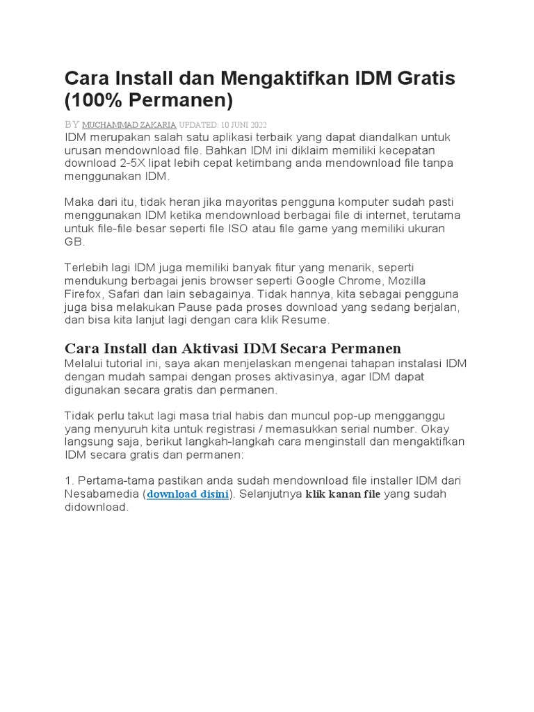 Cara Install Dan Mengaktifkan IDM Gratis | PDF