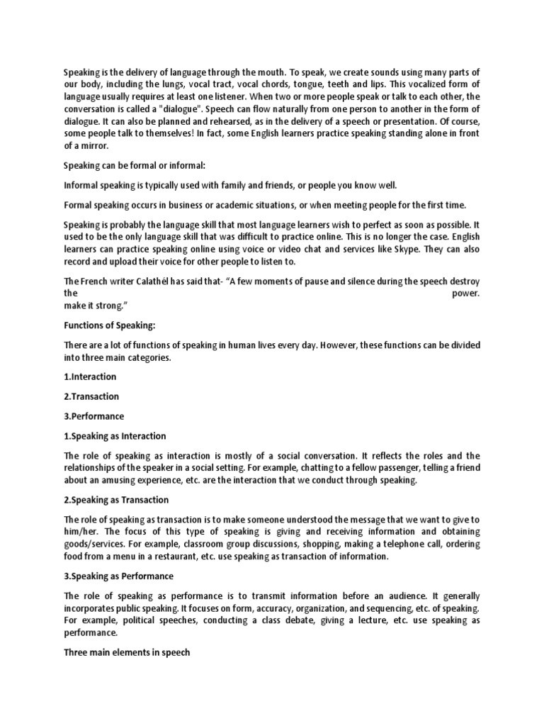 Speaking Skill | PDF | Speech | Human Voice