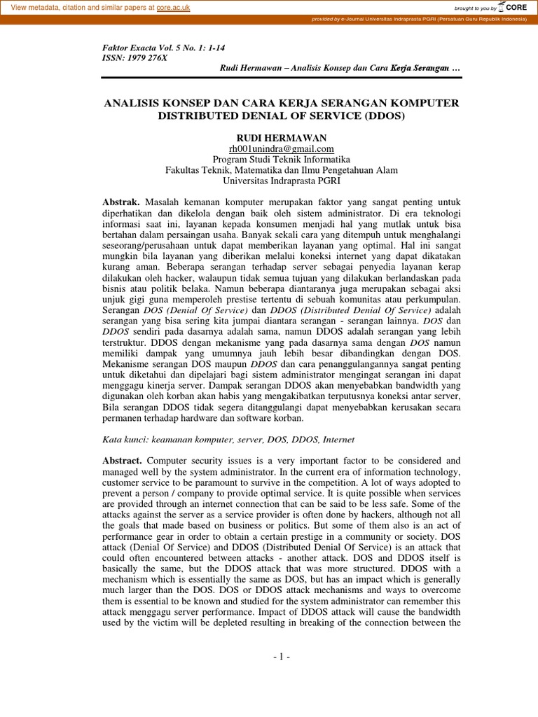 Analisis Konsep Dan Cara Kerja Serangan Komputer Distributed Denial of Service (Ddos) | PDF ...
