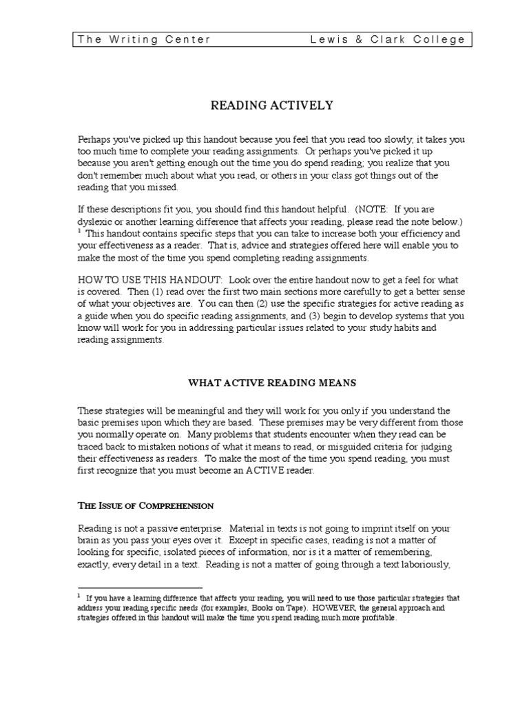 Reading Actively: What Active Reading Means | PDF | Reading (Process ...
