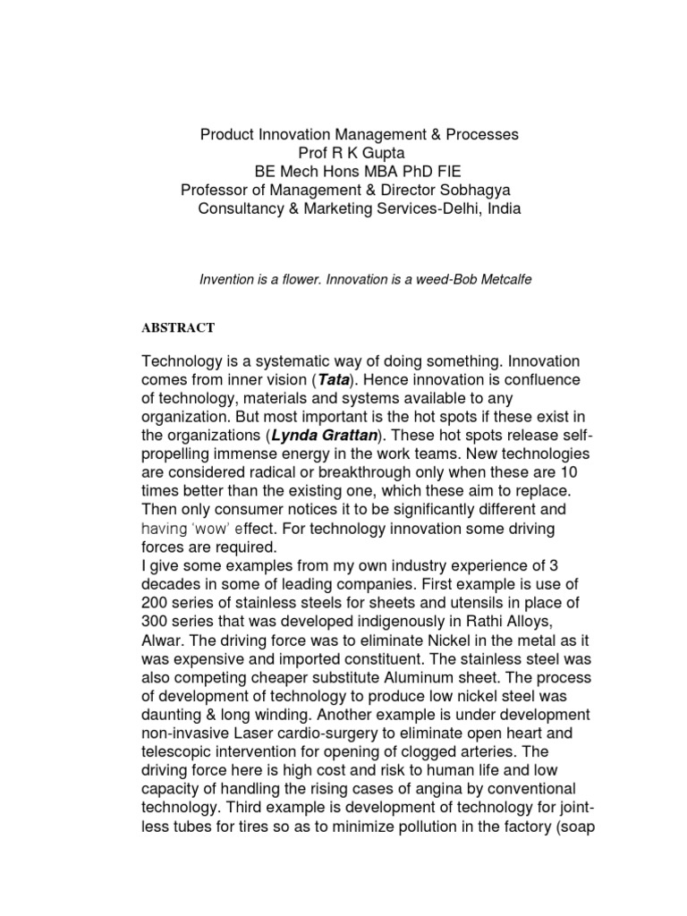 Product Innovation Management | PDF | Innovation | Steel