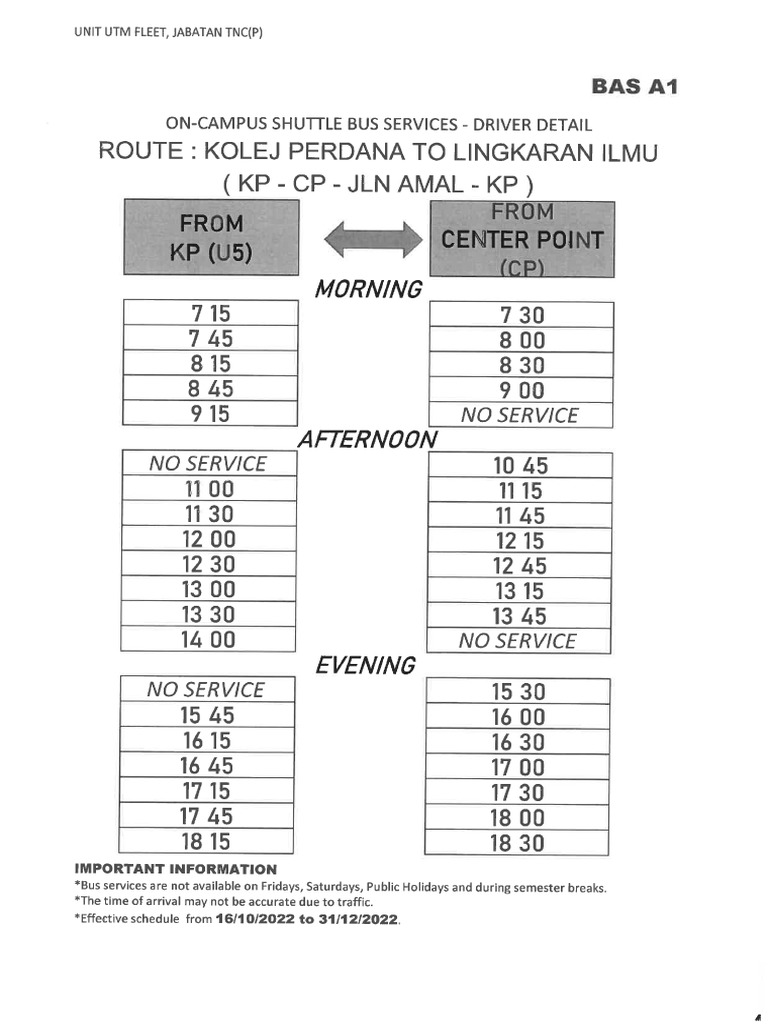Jadual Bas | PDF
