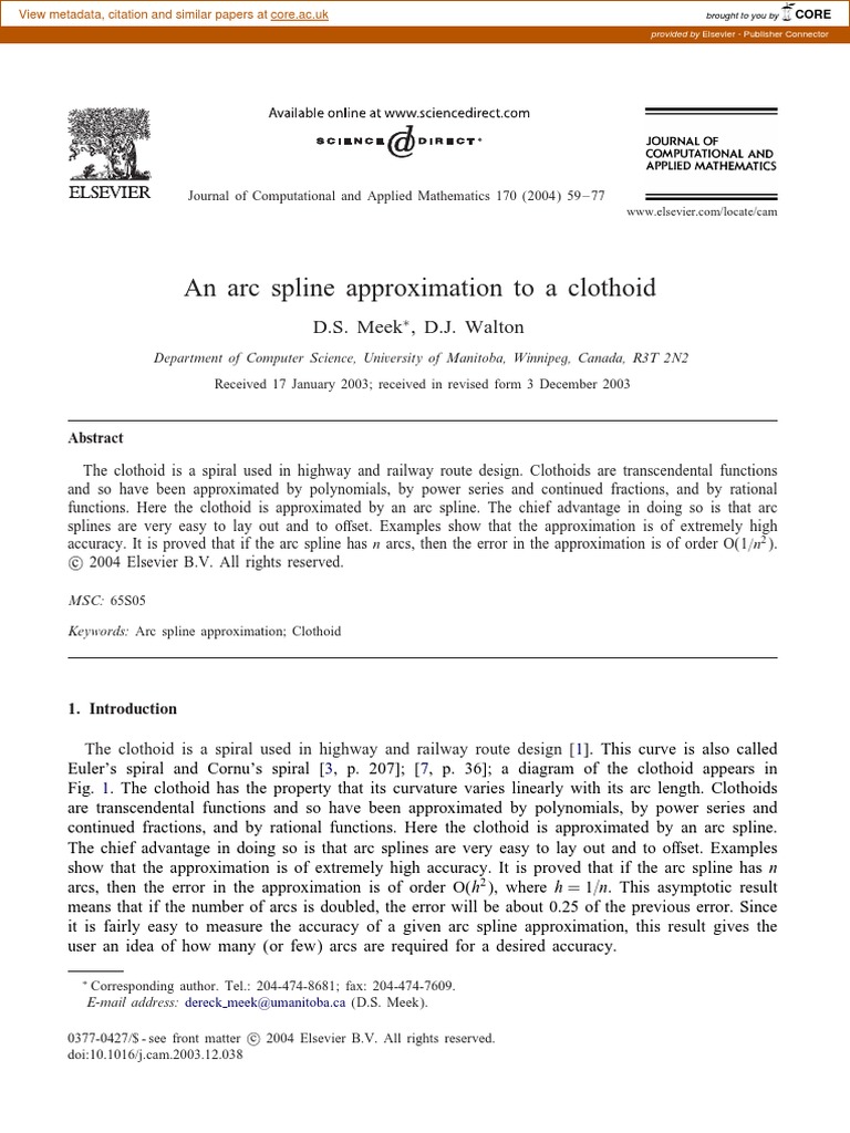 An Arc Spline Approximation To A Clothoid | PDF | Curvature | Spline ...
