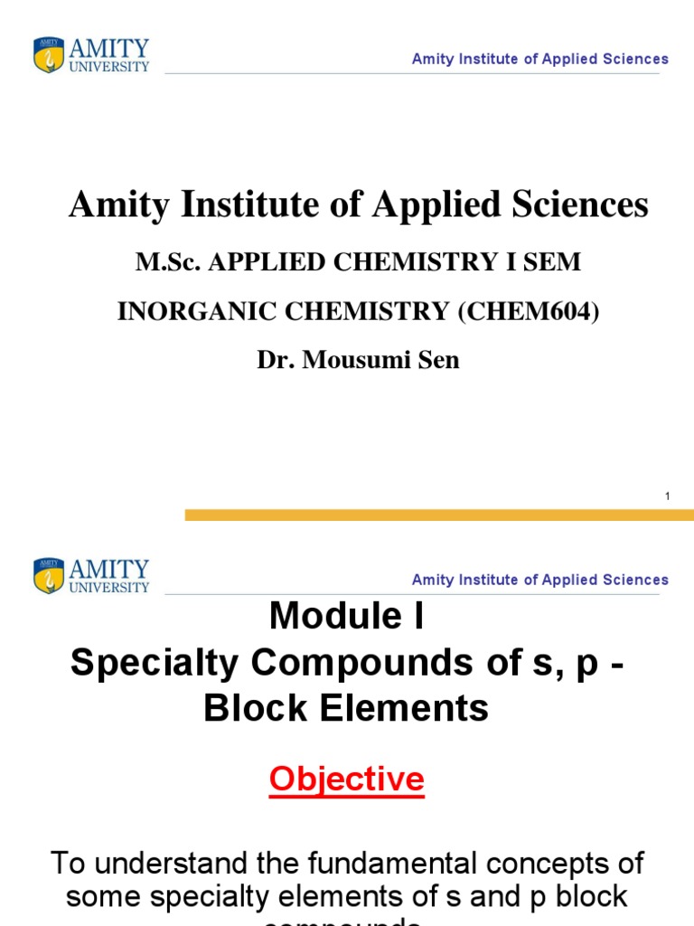 Amity Institute of Applied Sciences: M.Sc. Applied Chemistry I Sem Inorganic Chemistry (Chem604 ...