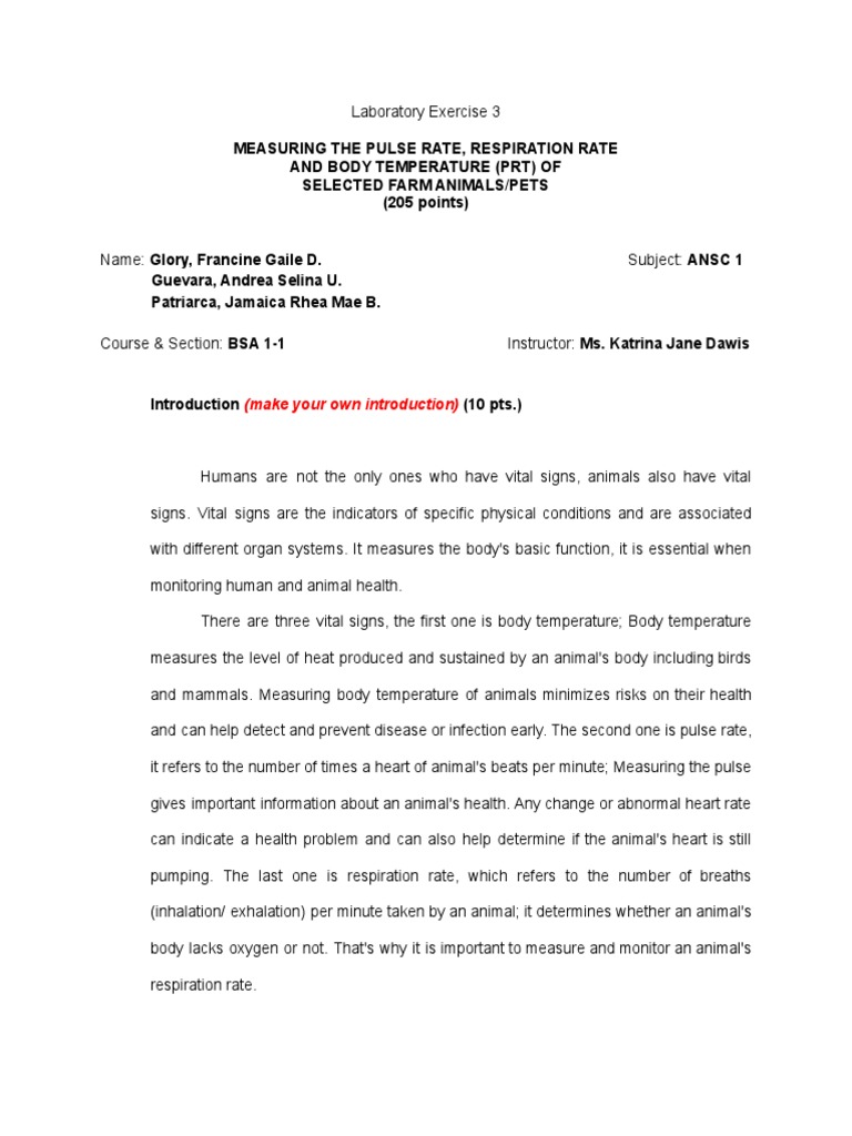 Group1 Ansci1 Bsa1 1 Lab Exercise 3 | PDF | Respiratory System | Lung