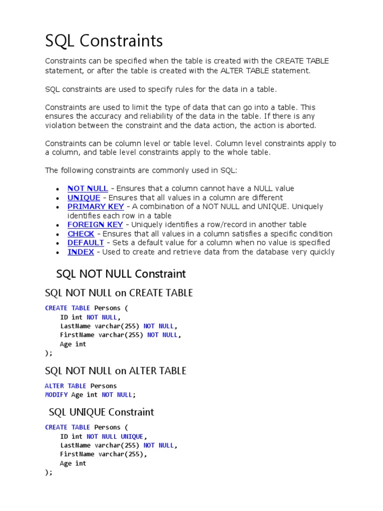 Constraints In Mysql Pdf Relational Database Database Index 4129