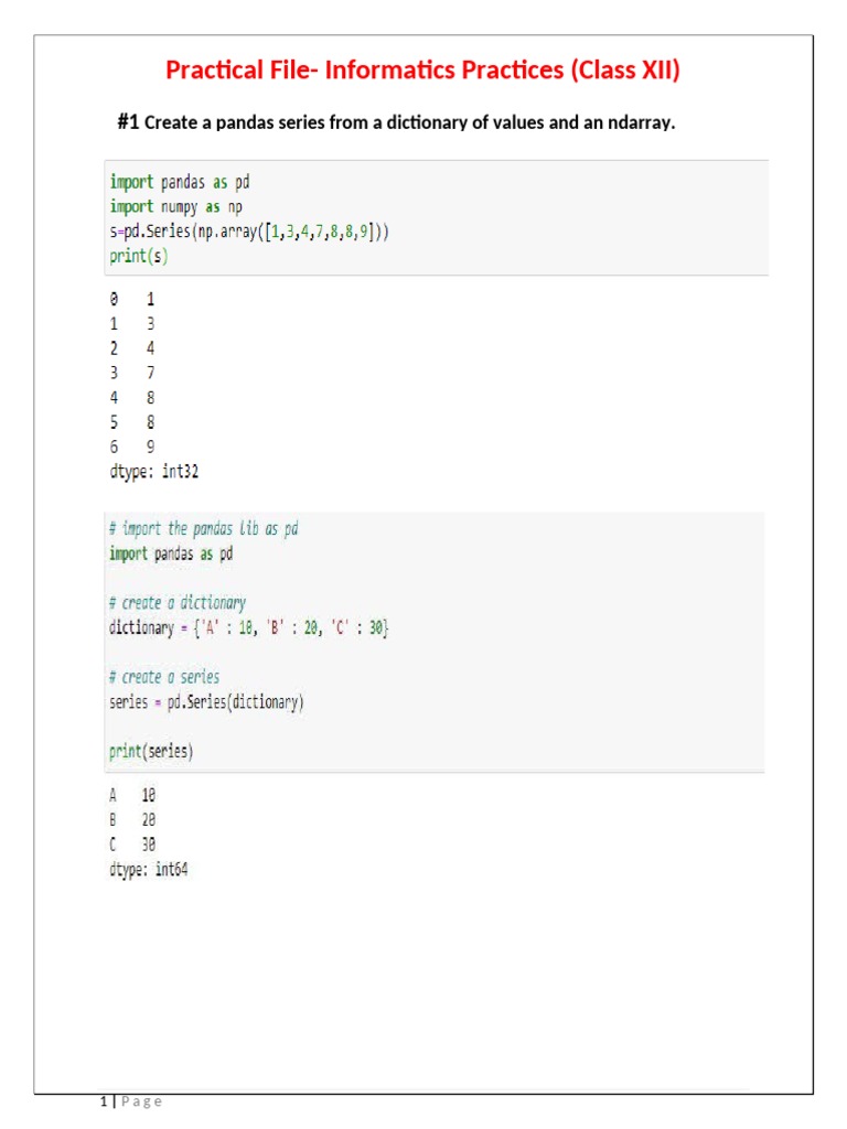 Class 12 Practical File Informatics Practices | PDF | Computer Data ...