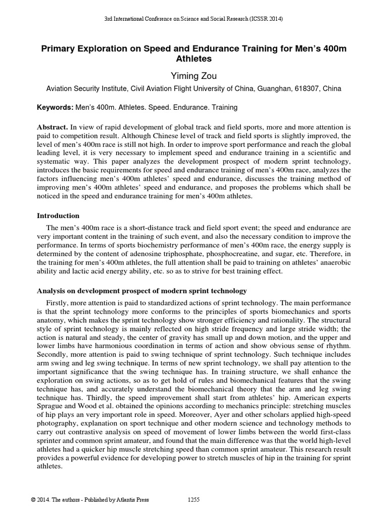 Primary Exploration On Speed and Endurance Training For Men's 400m ...