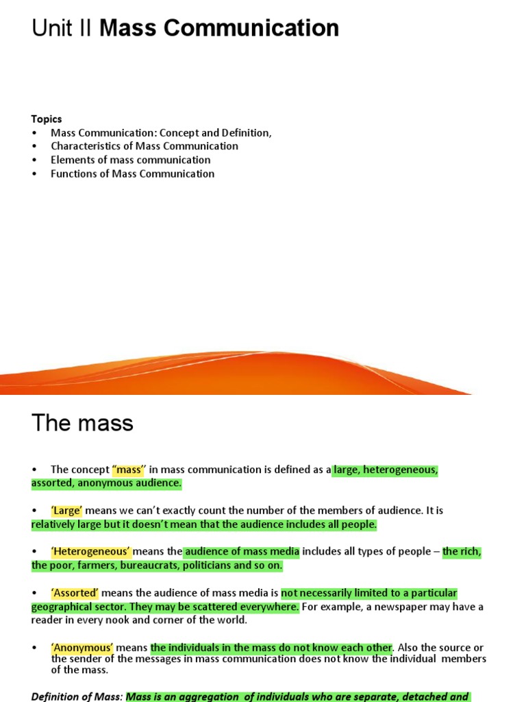 Communication Unit 2 Part 1 | PDF | Communication | Mass Media