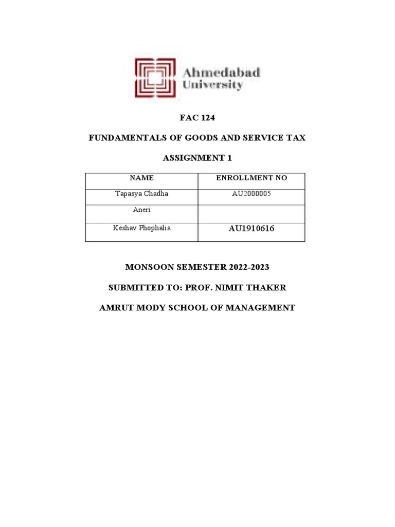 GST Assignment 1 | PDF | Value Added Tax | Taxes