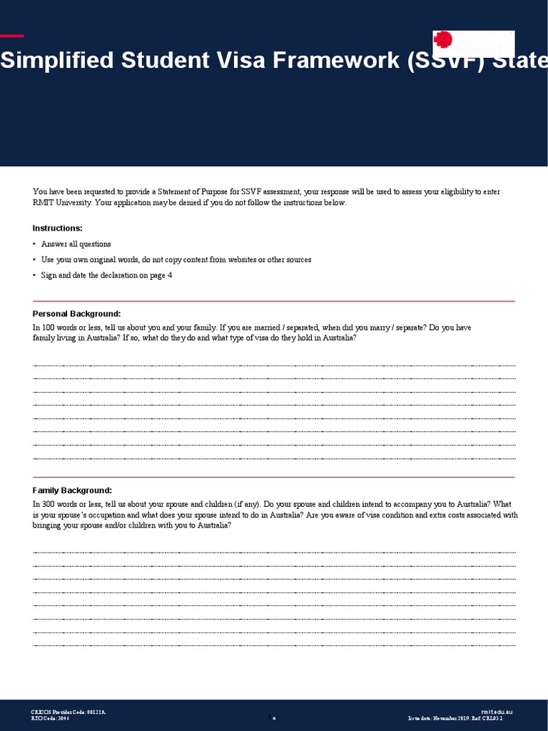 Simplified Student Visa Framework (SSVF) Statement of Purpose | PDF | Travel Visa