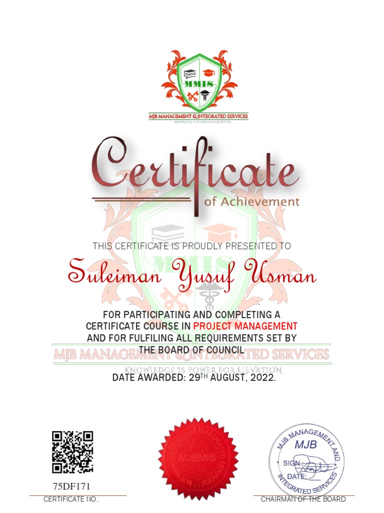 Suleiman Yusuf Usman PM Cert | PDF