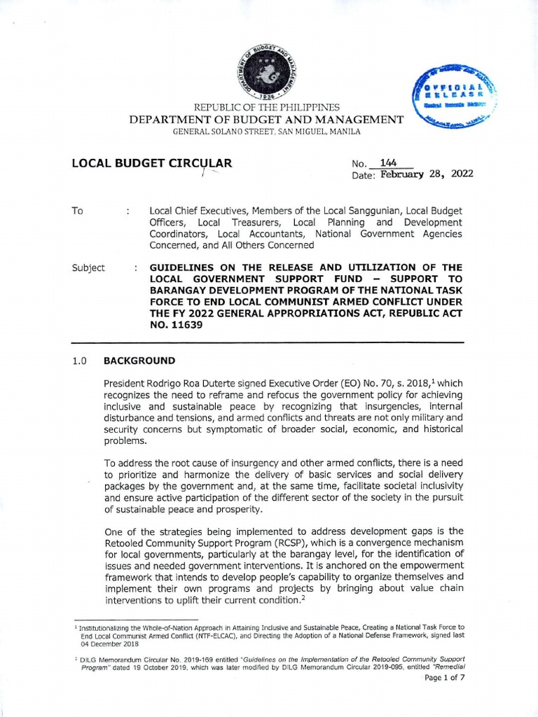 Local Budget Circular No 144 Dated February 28 2022 | PDF | Economies ...