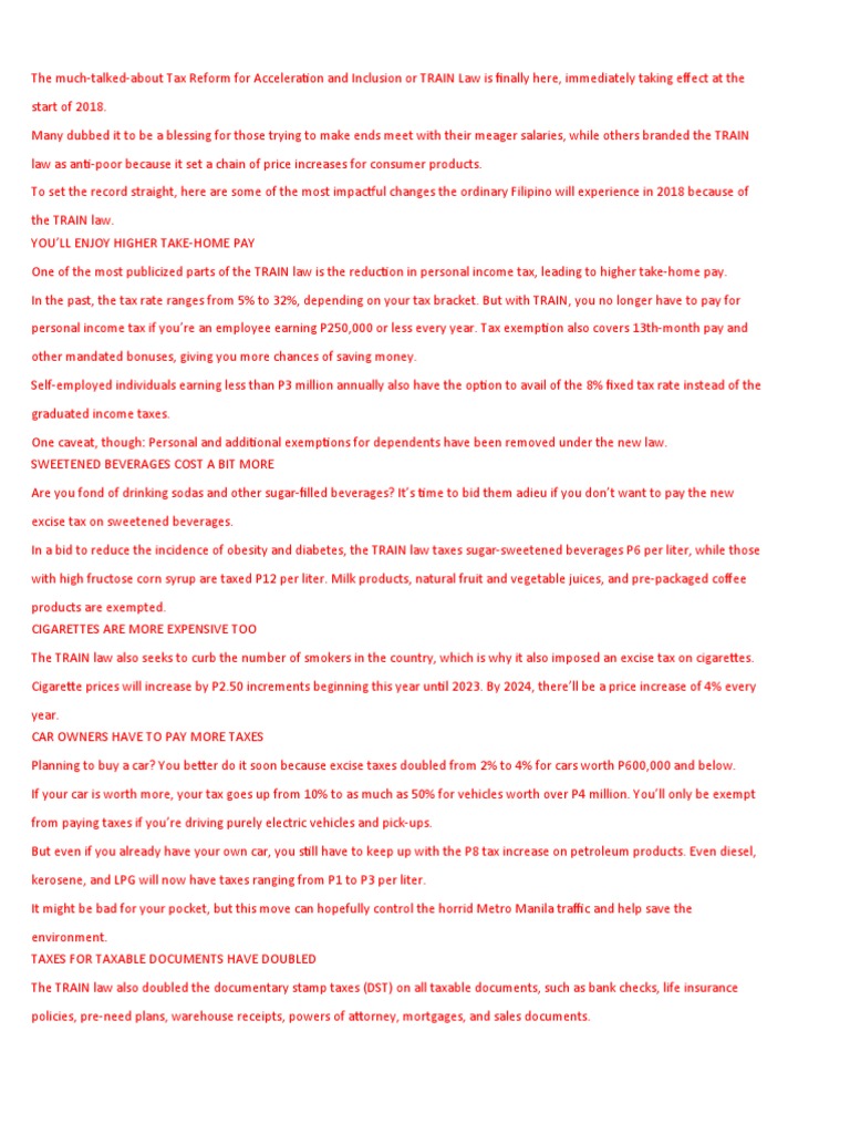 Train Law | PDF | Taxes | Value Added Tax