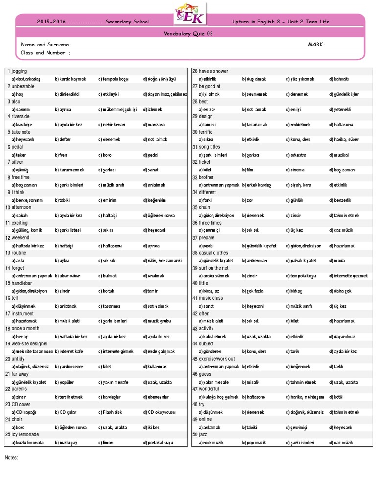 Vocabulary Test 8 | PDF