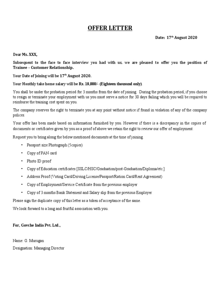 Appointment Letter Format Download Word | PDF