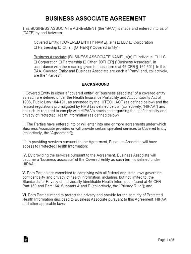 Business Associate Agreement HIPAA | PDF | Health Insurance Portability ...