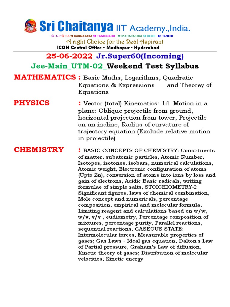 01 - 25-06-2022 - JR - Super60 (Incoming) - Jee-Main - UTM-02 - Weekend ...