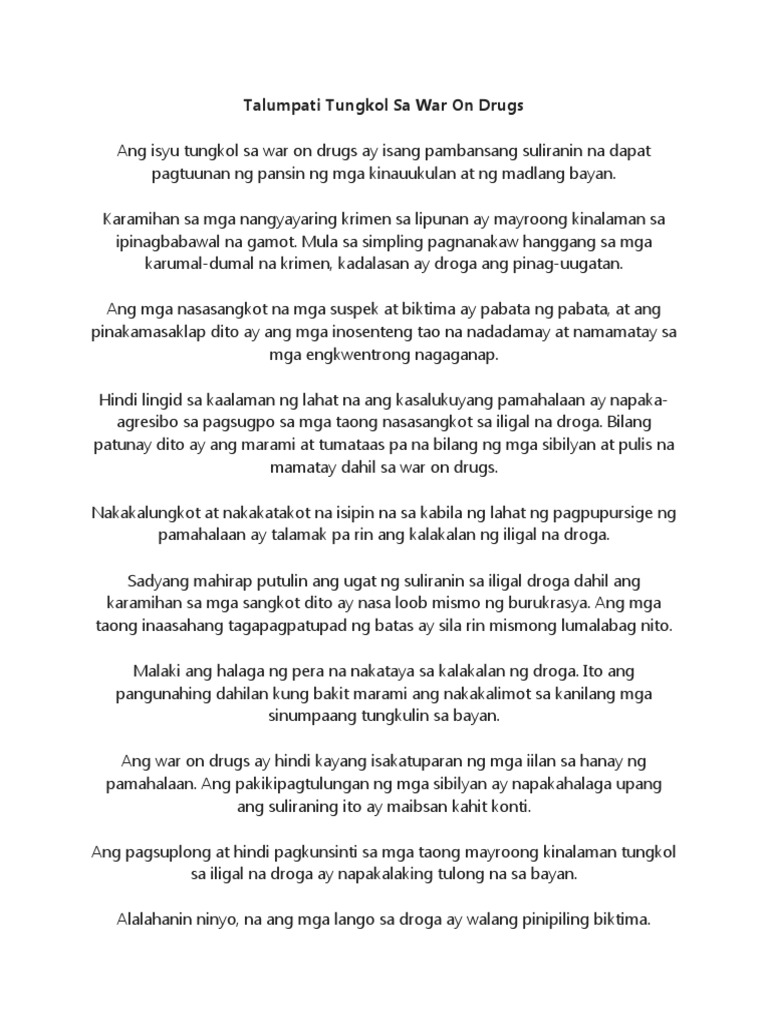 Talumpati Tungkol Sa War On Drugs | PDF