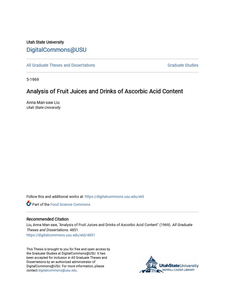 Analysis of Fruit Juices and Drinks of Ascorbic Acid Content | PDF ...