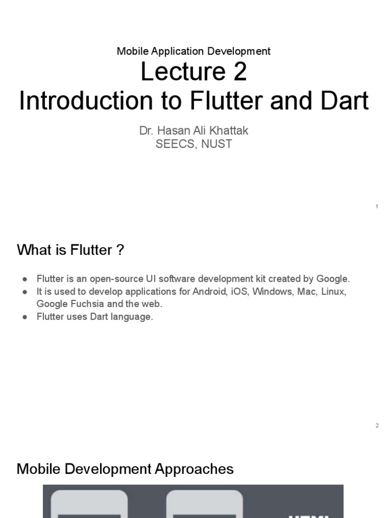 Lecture 2 - Introduction To Flutter and Dart | PDF | Mobile App | Java Script