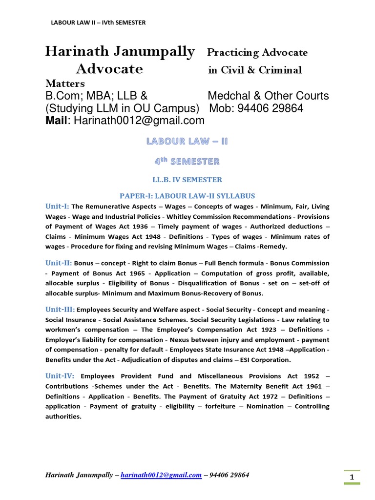 Labour Law II Study Material Overview | PDF | Cost Of Living | Employment