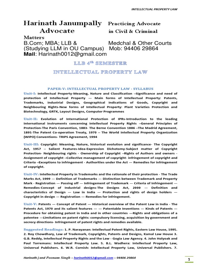 Intellectual Property Law Study Material | Download Free PDF | World ...