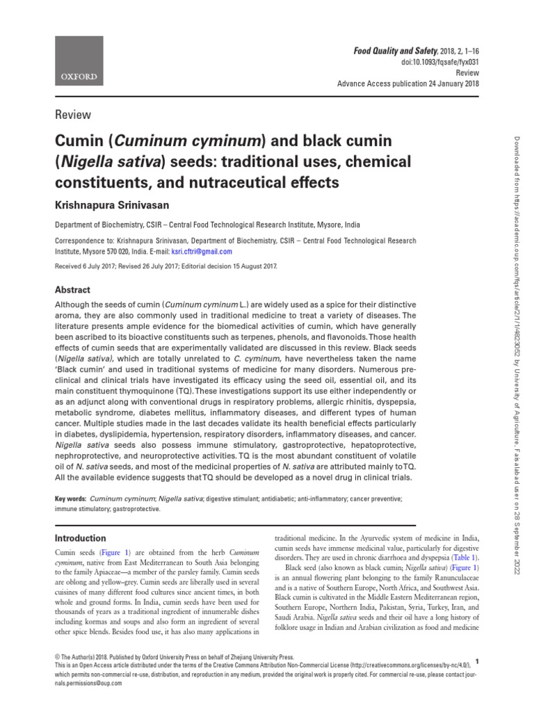 Cumin (Cuminum Cyminum) and Black Cumin | PDF | Cumin | Insulin